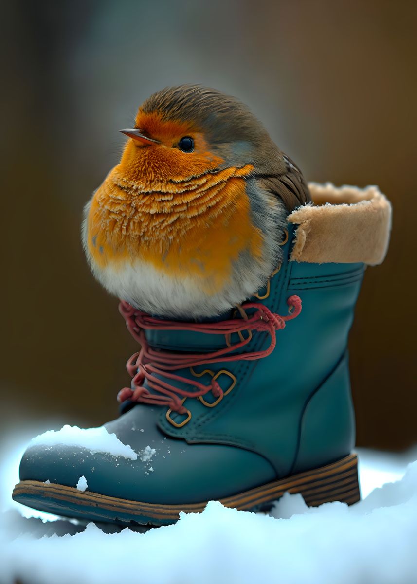 'Robin in Boot' Poster, picture, metal print, paint by Glenn Slingsby ...