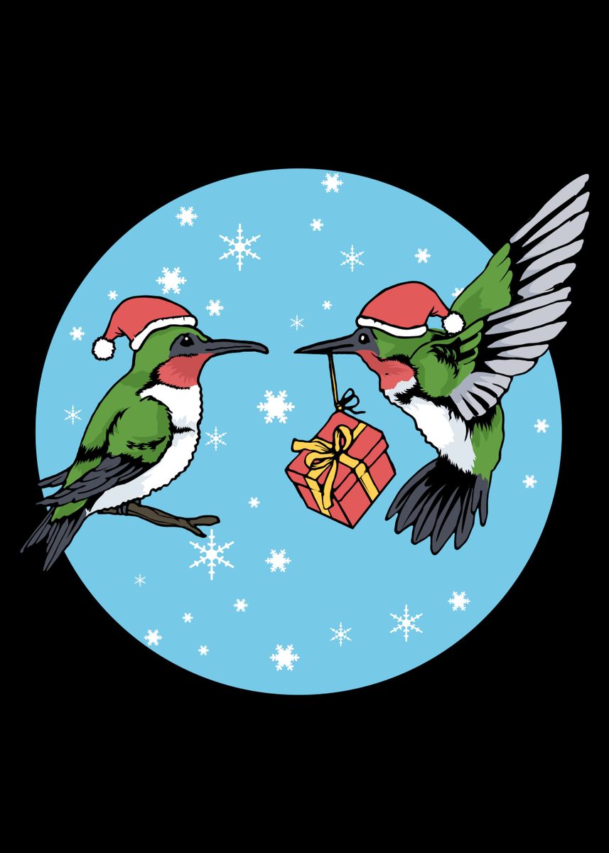 'Christmas Hummingbird Gift' Poster, picture, metal print, paint by ...