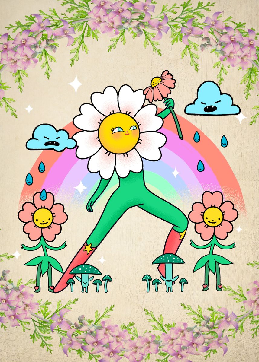 'Flower Girl' Poster, picture, metal print, paint by NIZAM KHAN | Displate