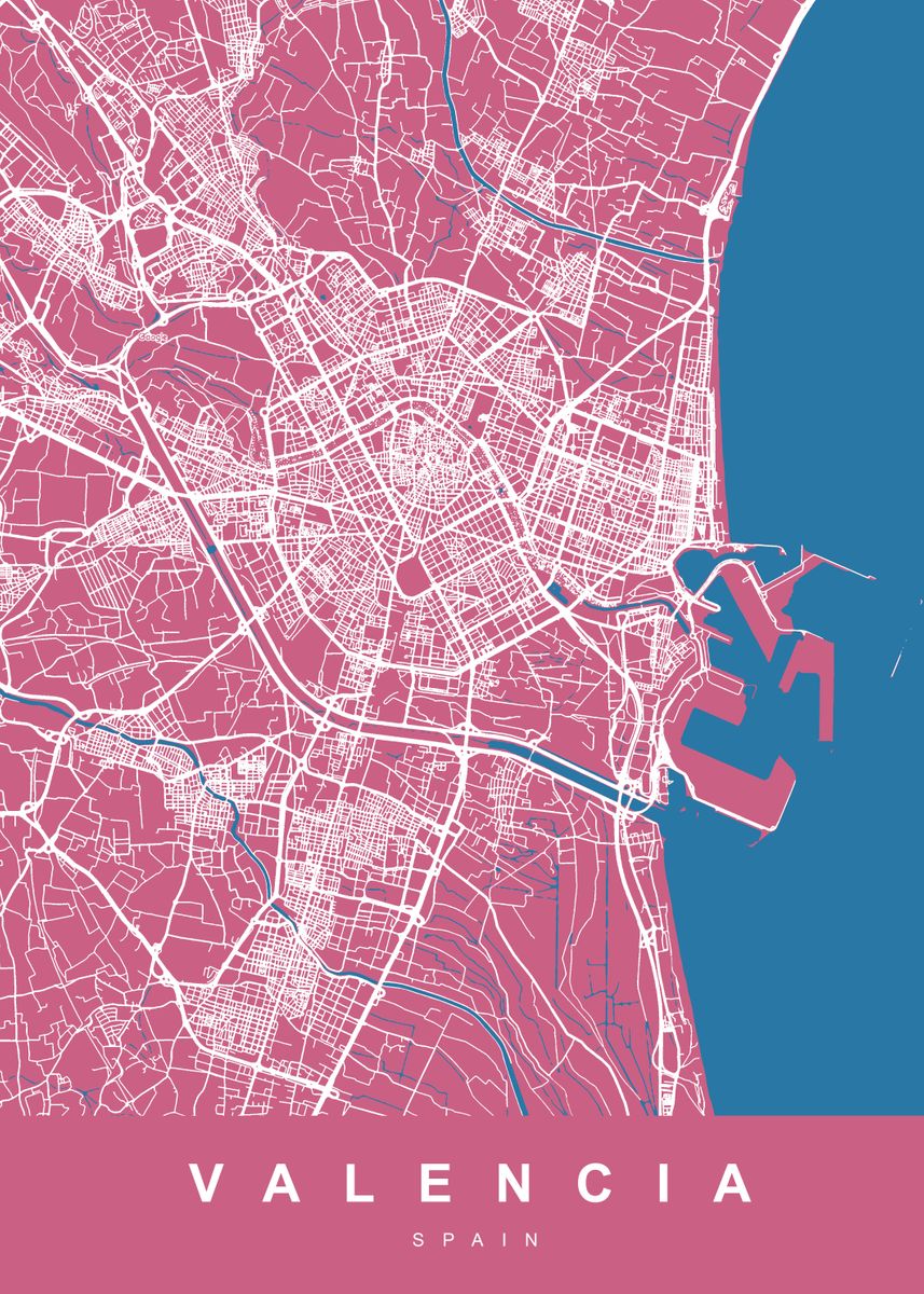 'Map VALENCIA SPAIN' Poster, picture, metal print, paint by UrbanMaps ...