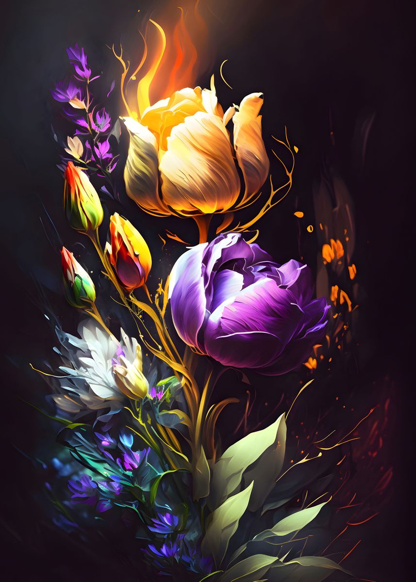 'Colorful Flowers Blossoms' Poster, picture, metal print, paint by ...