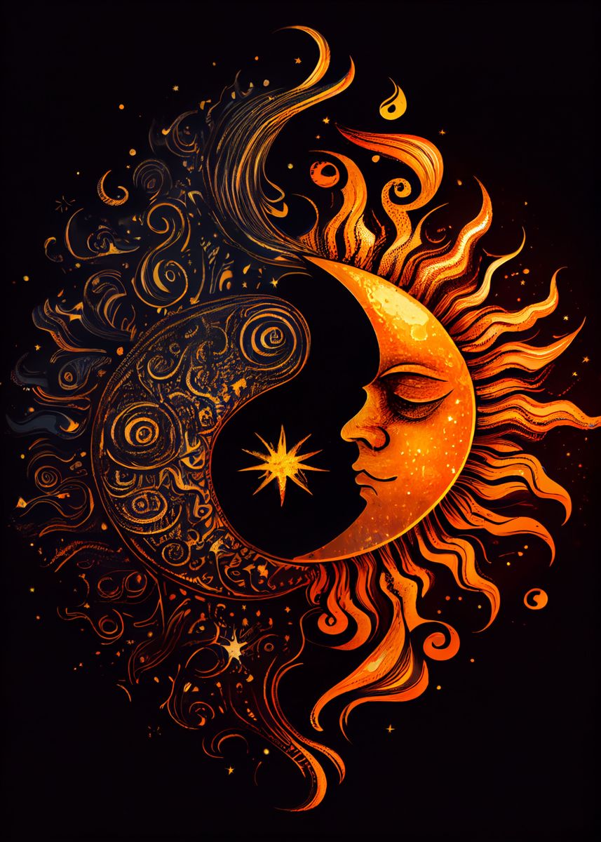 'Harmonious Sun and Moon' Poster, picture, metal print, paint by ...