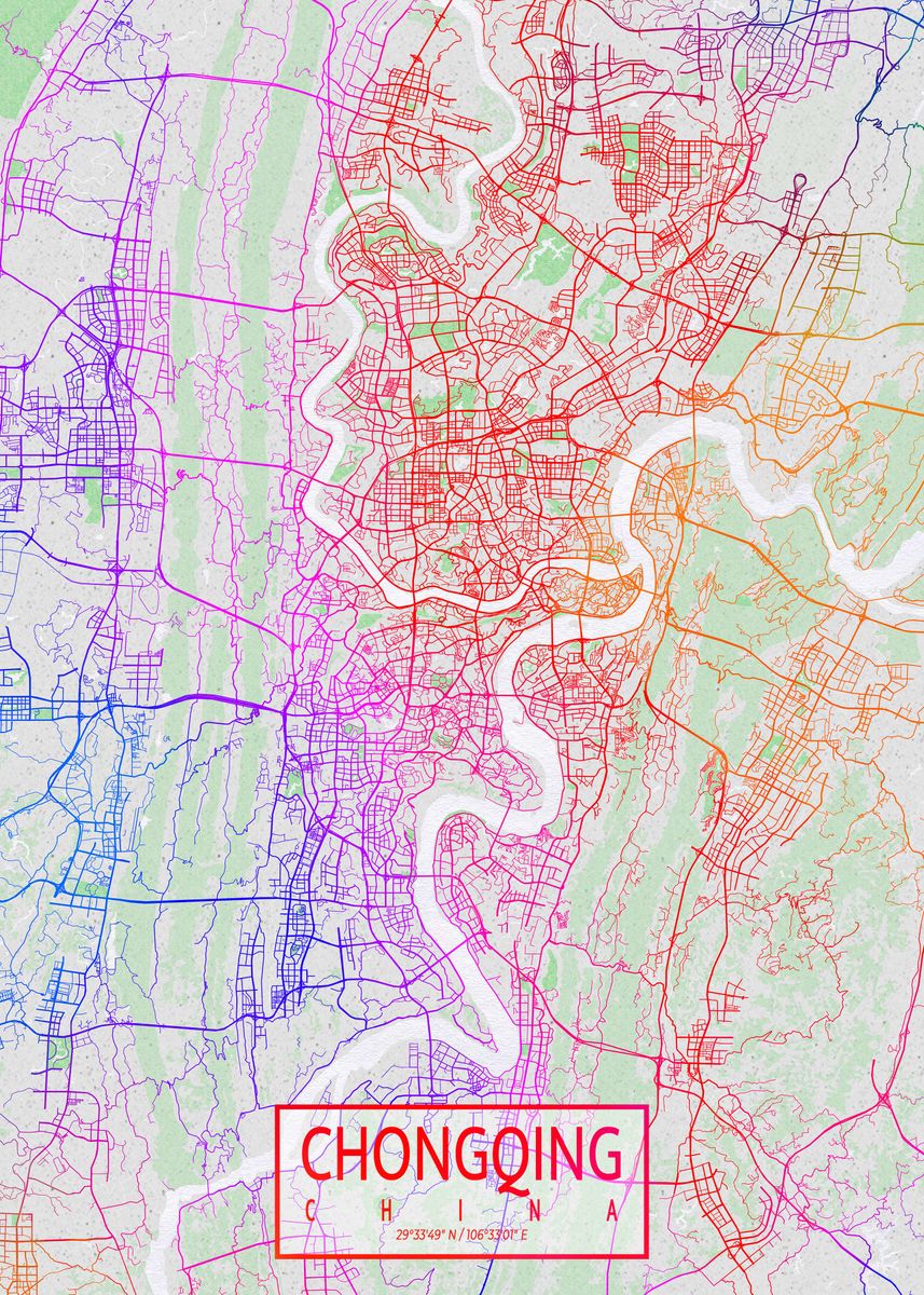 'Chongqing Map Colorful' Poster, picture, metal print, paint by deMAP ...