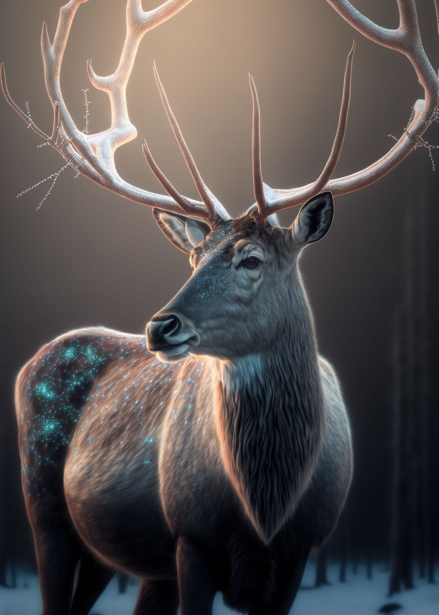 'Reindeer Animal' Poster, picture, metal print, paint by Omar Flores | Displate