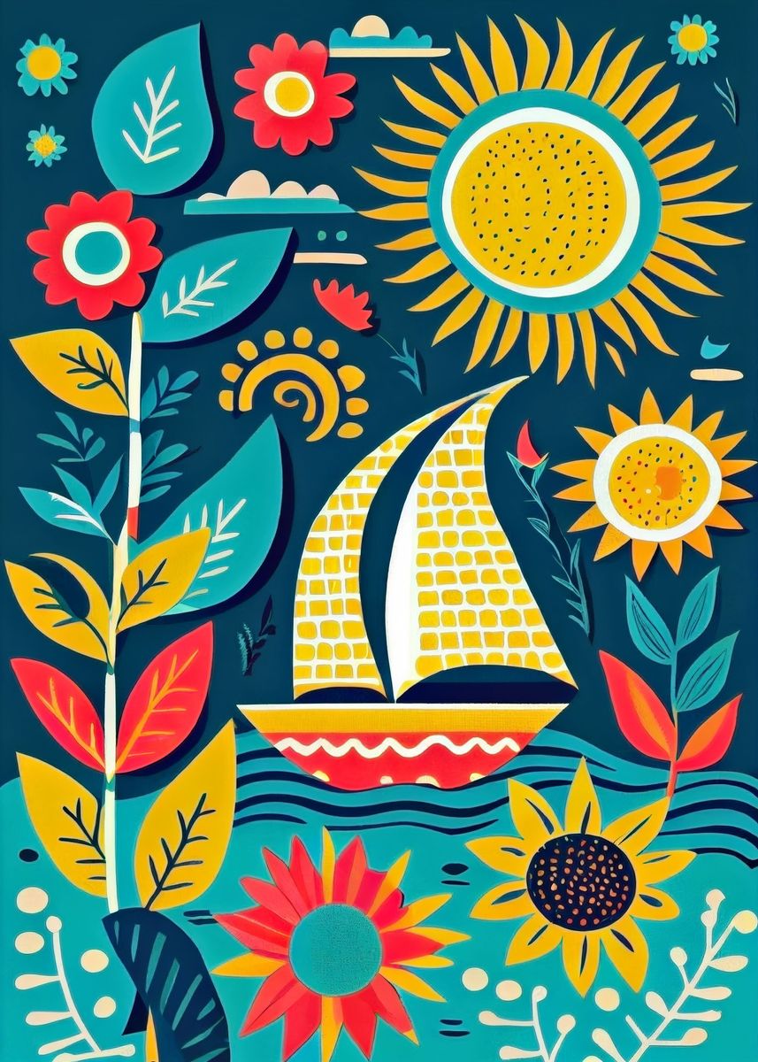 'Bold Bright Sailing Boat' Poster, picture, metal print, paint by Steel ...