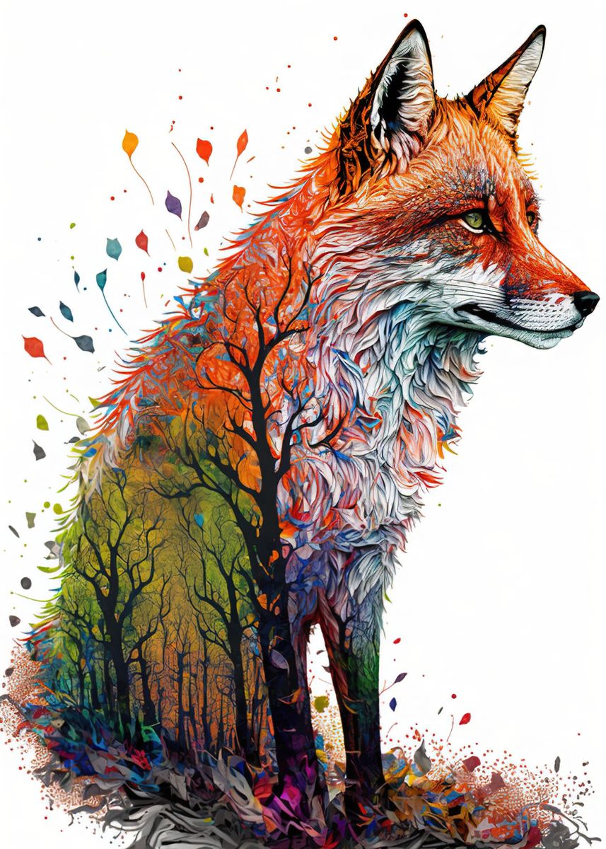 'Colourful Fox' Poster, picture, metal print, paint by Wolf Design ...