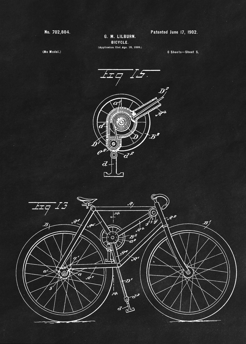 'Bicycle Blueprint' Poster, picture, metal print, paint by Posterium ...