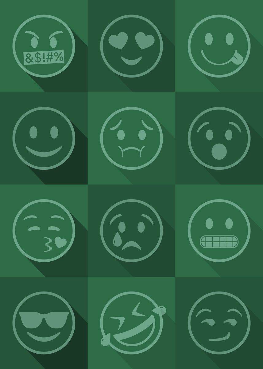 'Emoji Expressions Green' Poster, picture, metal print, paint by ...