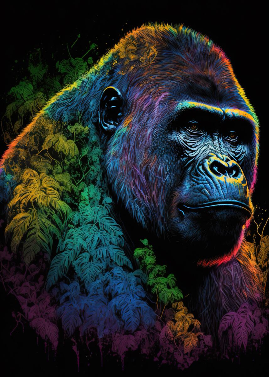 'Colourful Gorilla' Poster, picture, metal print, paint by Wolf Design ...