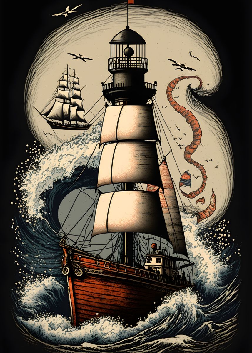 'Vintage Seafaring' Poster, picture, metal print, paint by AI and ME ...