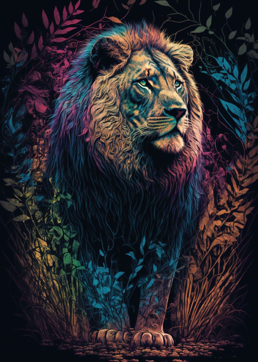 'Colourful Lion' Poster, picture, metal print, paint by Wolf Design ...