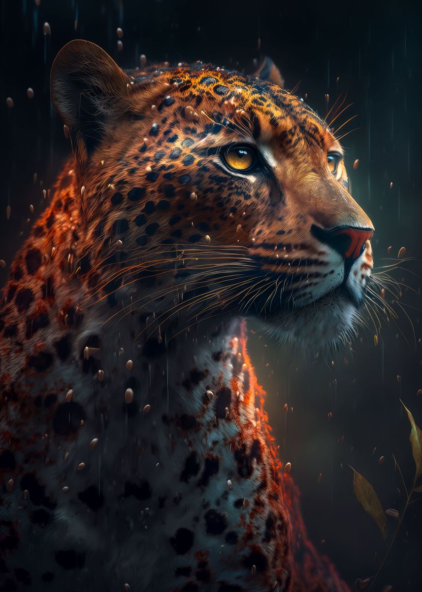 'Leopard Rain' Poster, picture, metal print, paint by Zenz | Displate