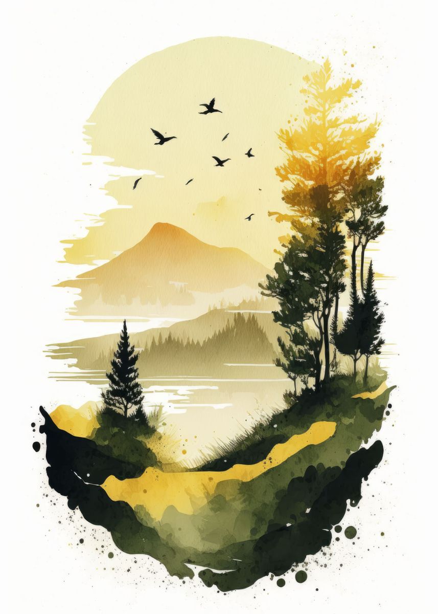 'Watercolor Naturescape ' Poster, picture, metal print, paint by ...