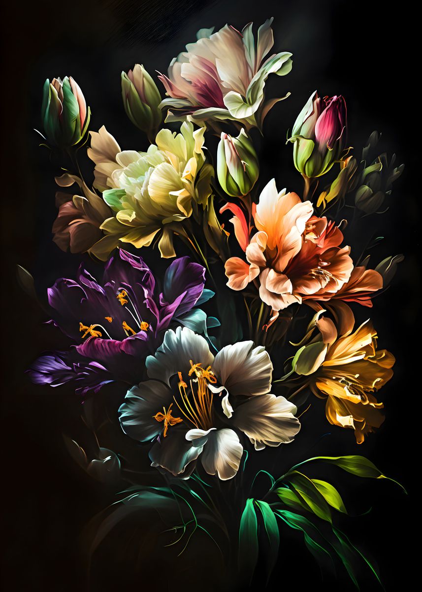 'Flower White Yellow Violet' Poster, picture, metal print, paint by ...