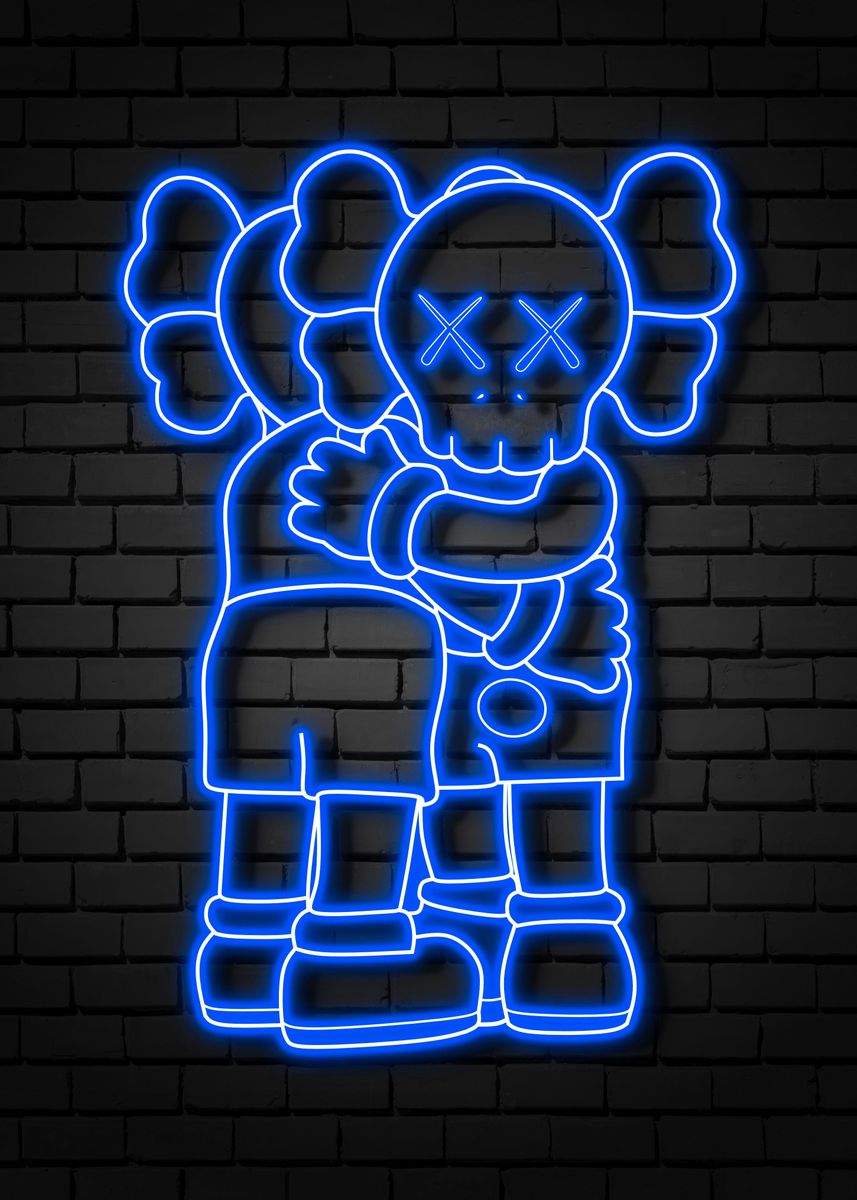 'neon kaws' Poster, picture, metal print, paint by Boon Edgar | Displate