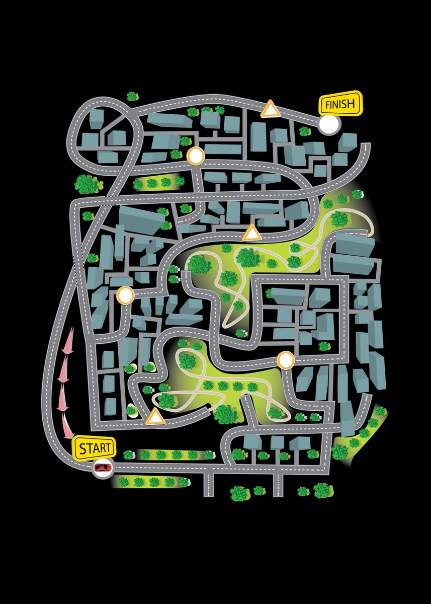 'Maze Road Car Puzzle' Poster, picture, metal print, paint by Mooon ...