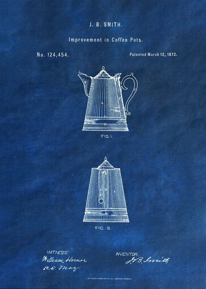 'Coffee Pot Blueprint' Poster, picture, metal print, paint by Posterium ...