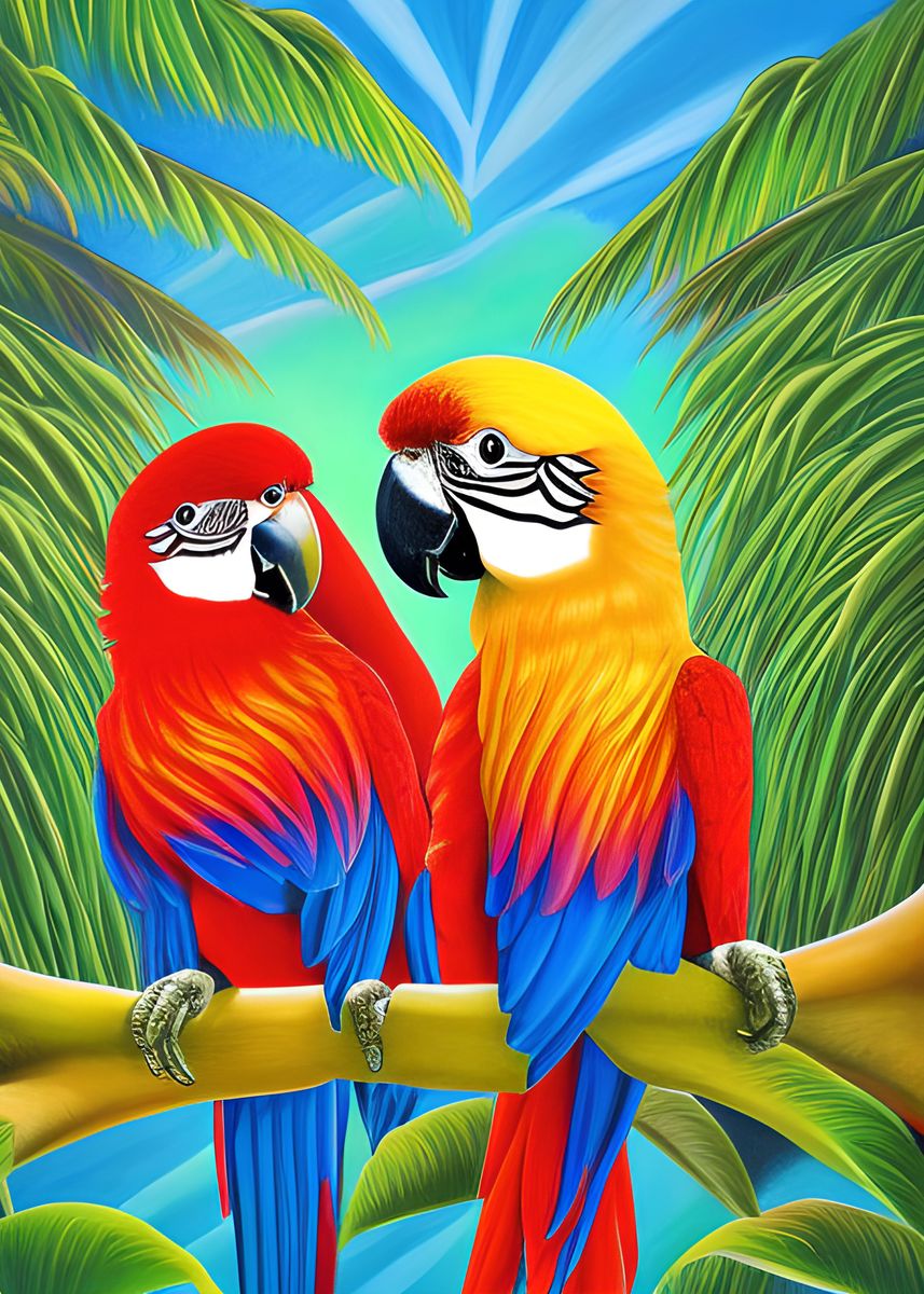 'Colorful Parrots Birds' Poster, picture, metal print, paint by Max ...