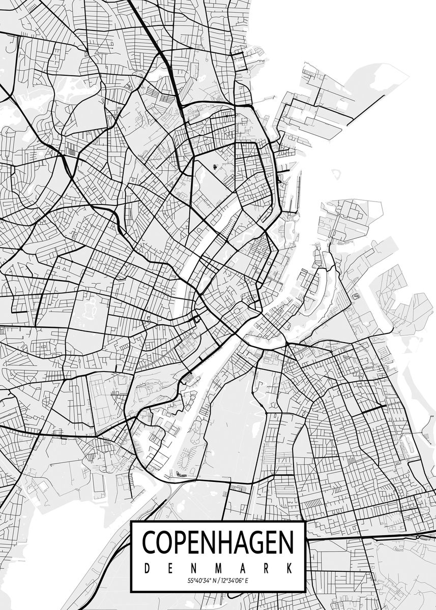 'Copenhagen City Map Light' Poster, picture, metal print, paint by ...