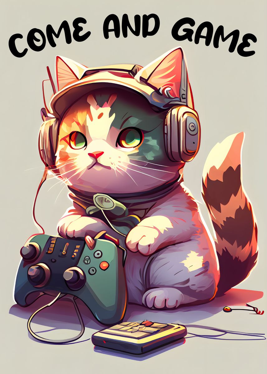 'Gamer Cat' Poster, picture, metal print, paint by GoodLifeImages ...