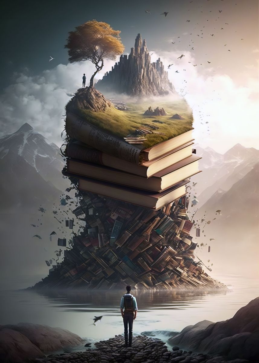 'Mountain of books' Poster, picture, metal print, paint by Digital Arts ...