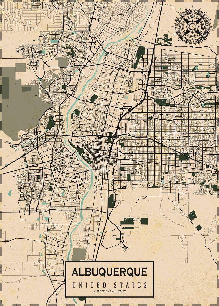 'Albuquerque Map Vintage' Poster, picture, metal print, paint by deMAP ...