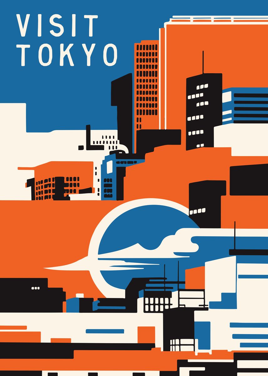 'VISIT TOKYO Minimal Travel' Poster, picture, metal print, paint by BluePinkPanther | Displate