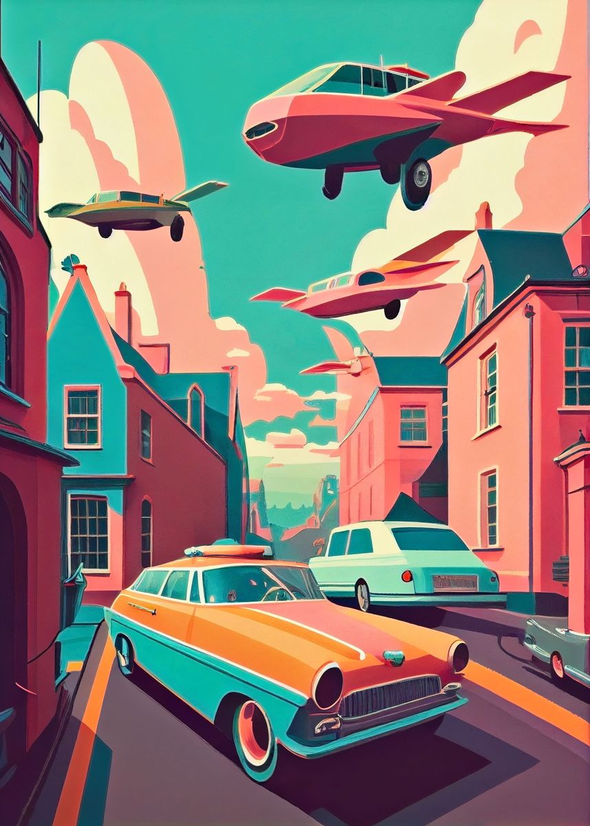 'Pastel Colored Flying Car ' Poster, picture, metal print, paint by ...