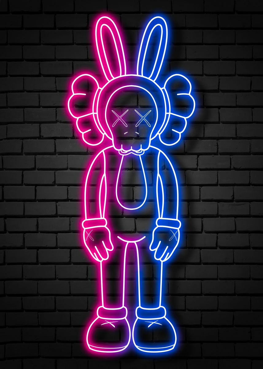 'neon kaws' Poster, picture, metal print, paint by Boon Edgar | Displate