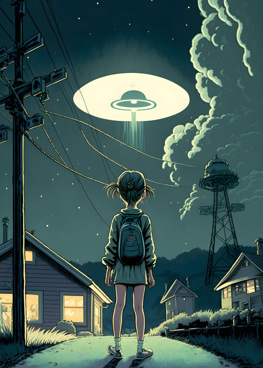 'UFO Girl' Poster, picture, metal print, paint by Marcelo Vieira | Displate