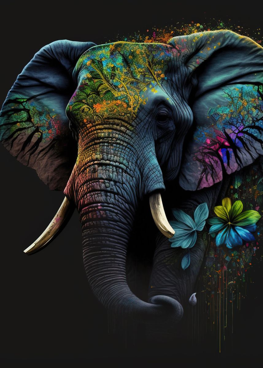 'Colourful Elephant' Poster, picture, metal print, paint by Wolf Design ...