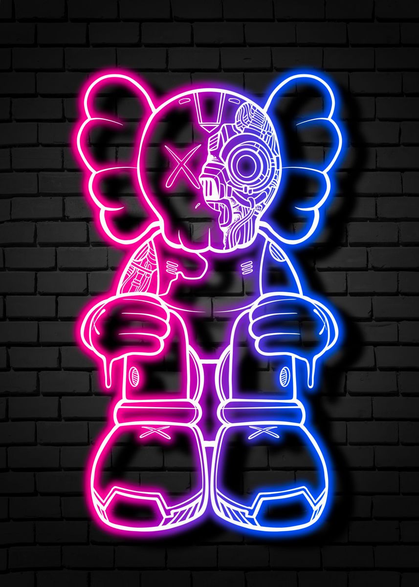 'neon kaws ' Poster, picture, metal print, paint by Boon Edgar | Displate