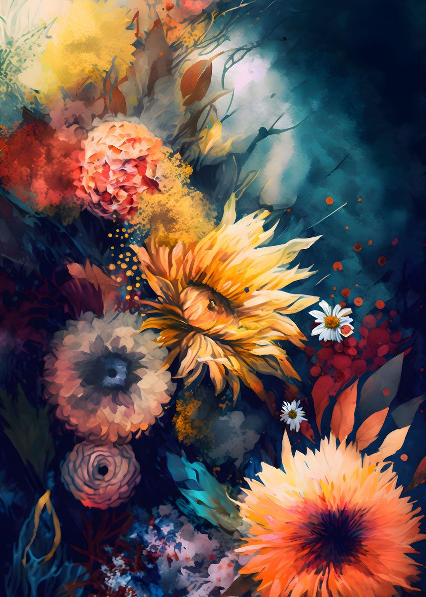 'Flowers Sunflower Art' Poster, picture, metal print, paint by Jamestar ...