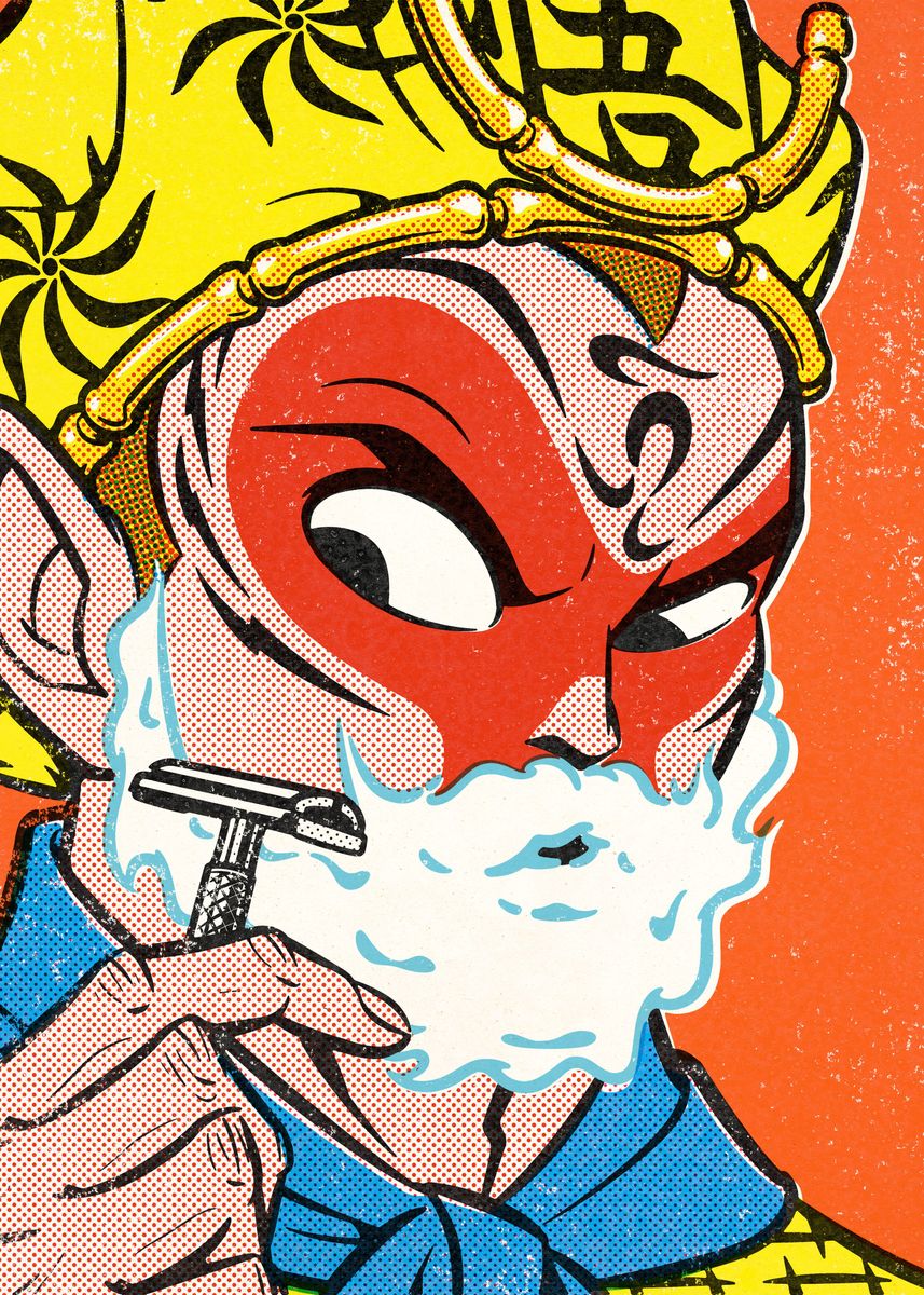 'Monkey King Shaving' Poster, picture, metal print, paint by Plastered ...