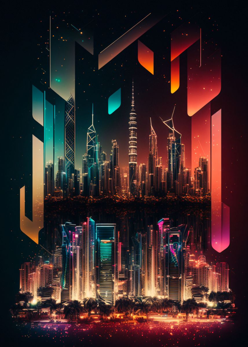 'colorful skyline city' Poster, picture, metal print, paint by Marc ...