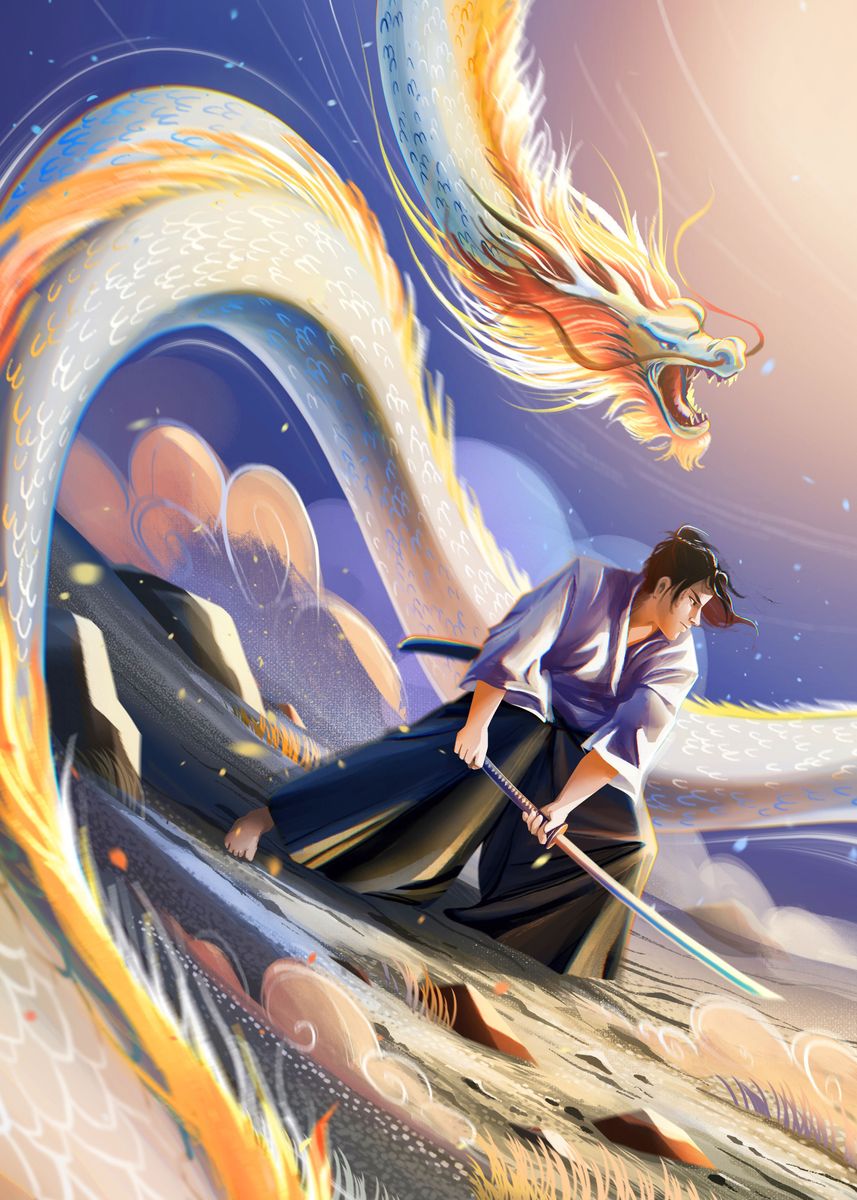 'Samurai and dragon' Poster, picture, metal print, paint by Evgenia ...