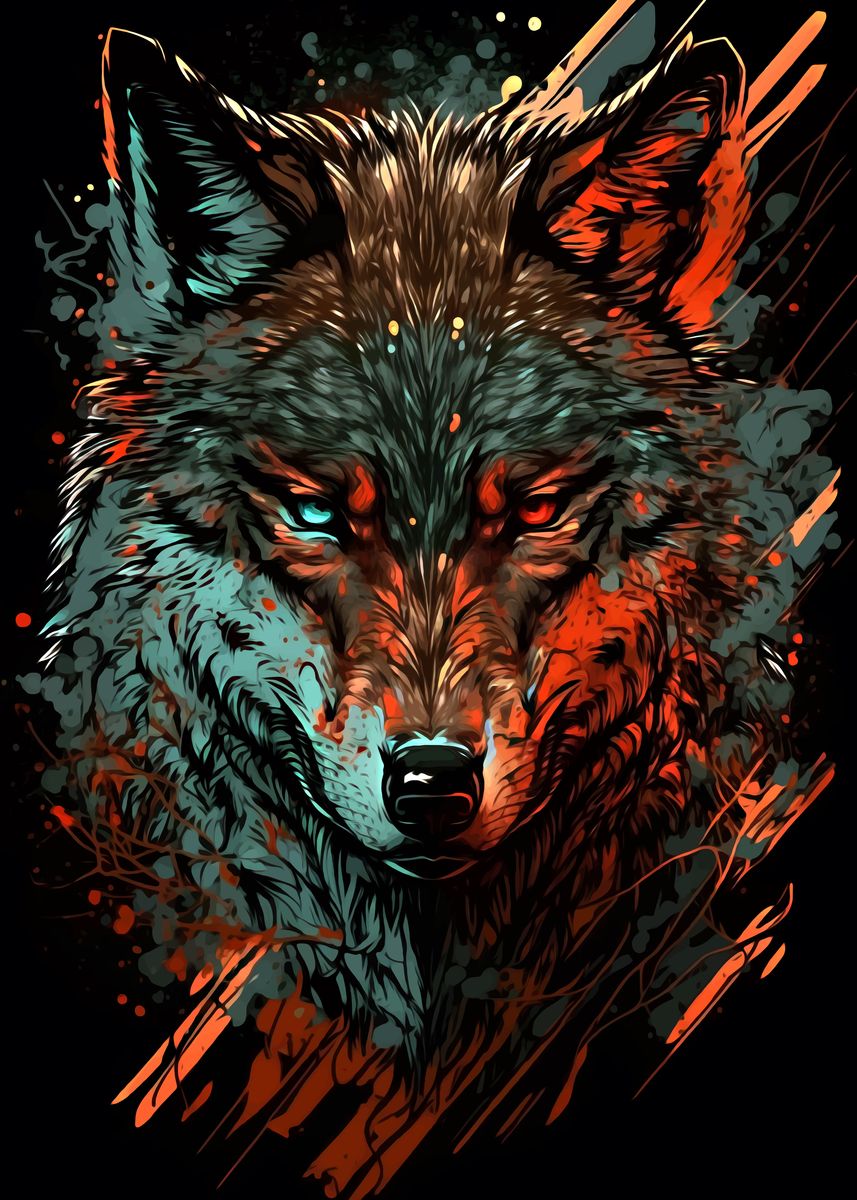 'wolf abstract portrait' Poster, picture, metal print, paint by Mounier ...