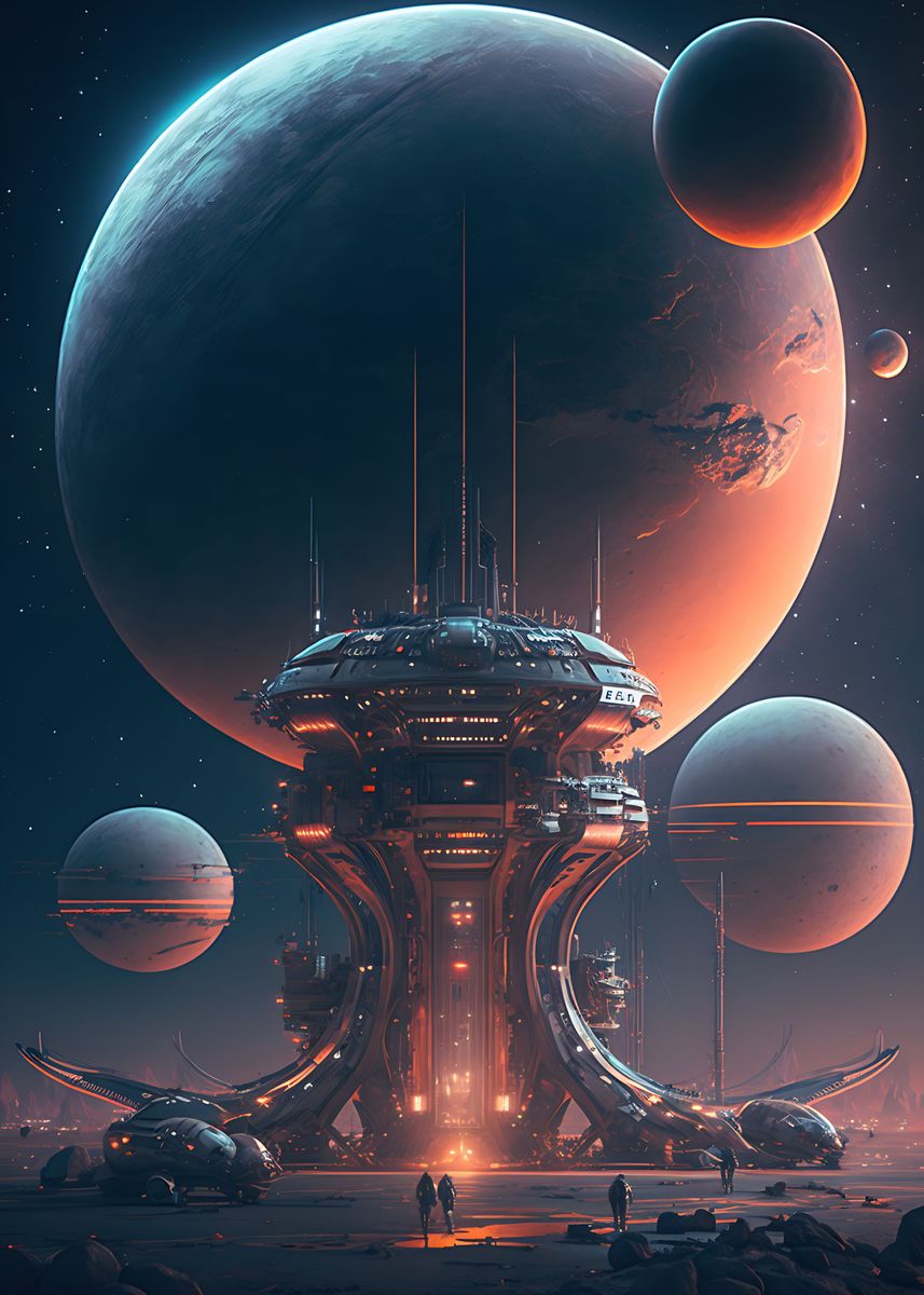 'Vision of space cities' Poster by Guillaume Pingard | Displate