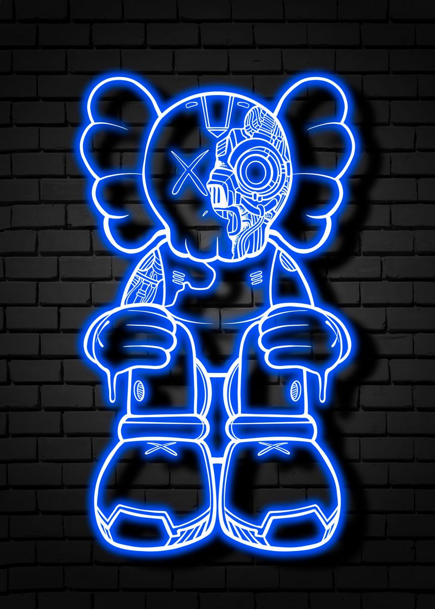 'neon kaws ' Poster, picture, metal print, paint by Boon Edgar | Displate