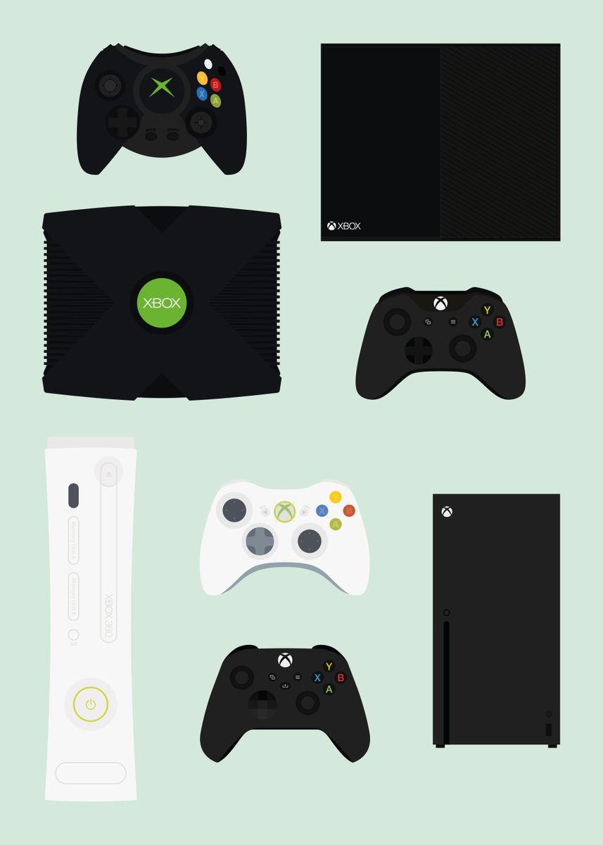 'Consoles and controllers X' Poster, picture, metal print, paint by ...