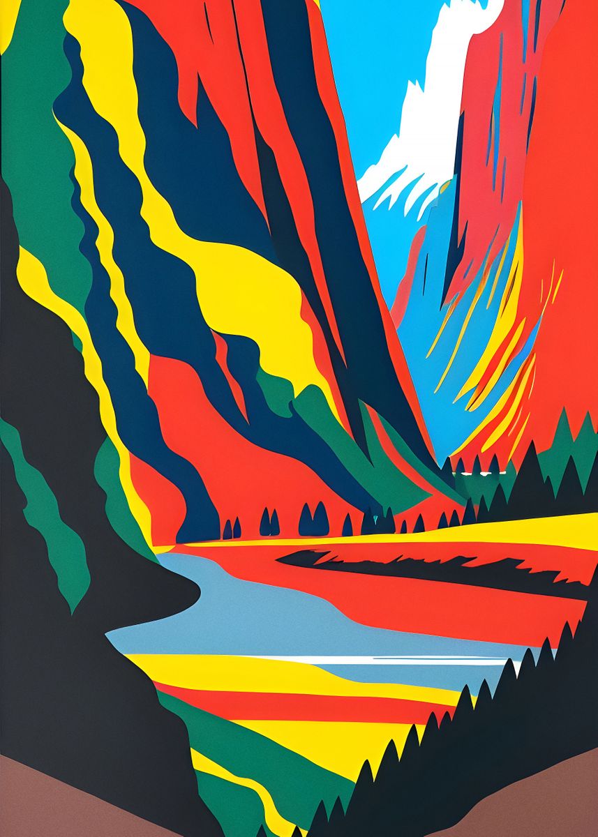 'Yosemite Valley Art Poster' Poster, picture, metal print, paint by BluePinkPanther | Displate