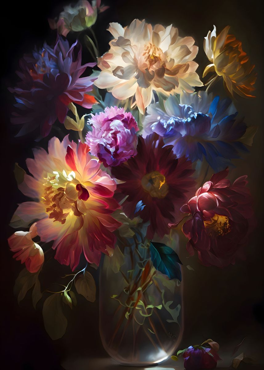 'Flowers White Blue Pink' Poster, picture, metal print, paint by ...