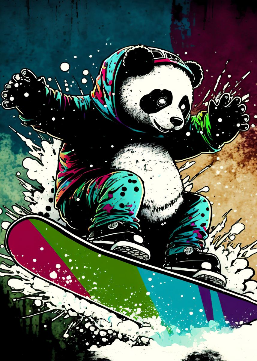 'Panda Skater ' Poster, picture, metal print, paint by Sohail Rees ...