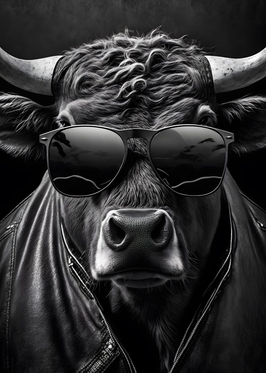 'cool bull modern black' Poster, picture, metal print, paint by mk ...