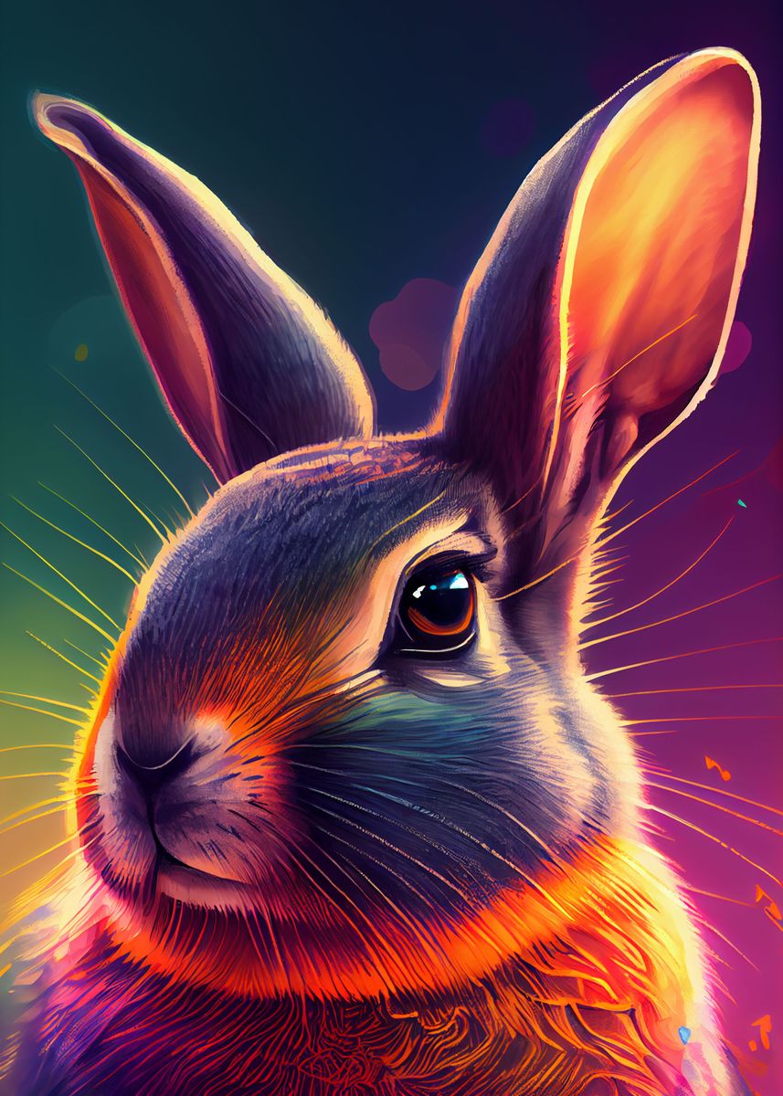 'Rabbit Colorful' Poster, picture, metal print, paint by DecoyDesign ...