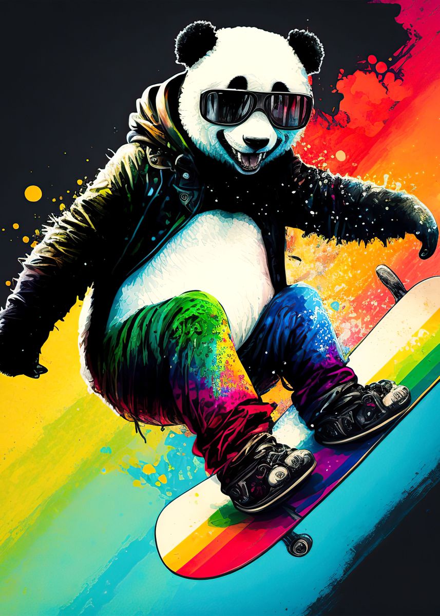 'Panda Skater ' Poster, picture, metal print, paint by Sohail Rees ...