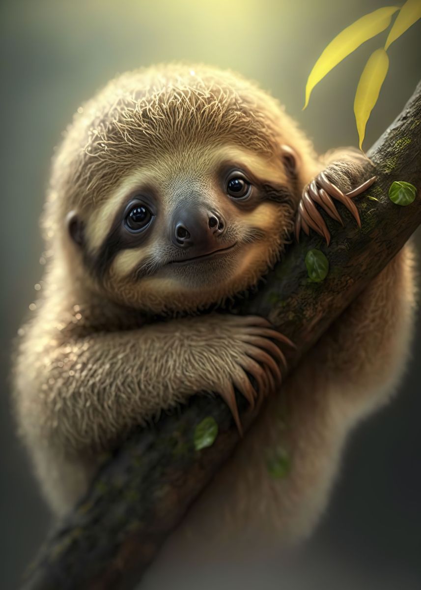 'cute sloth' Poster, picture, metal print, paint by MAD SPACE | Displate