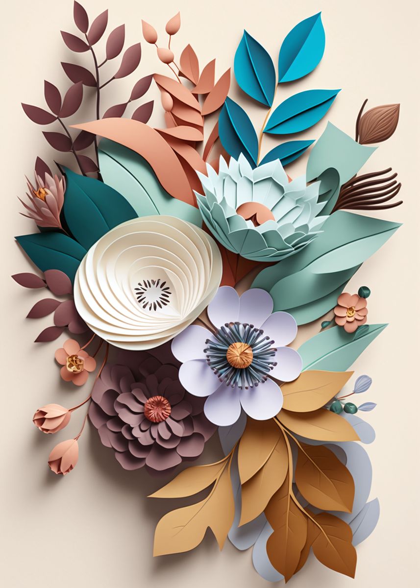 'Flowers paper craft' Poster, picture, metal print, paint by Nathan ...
