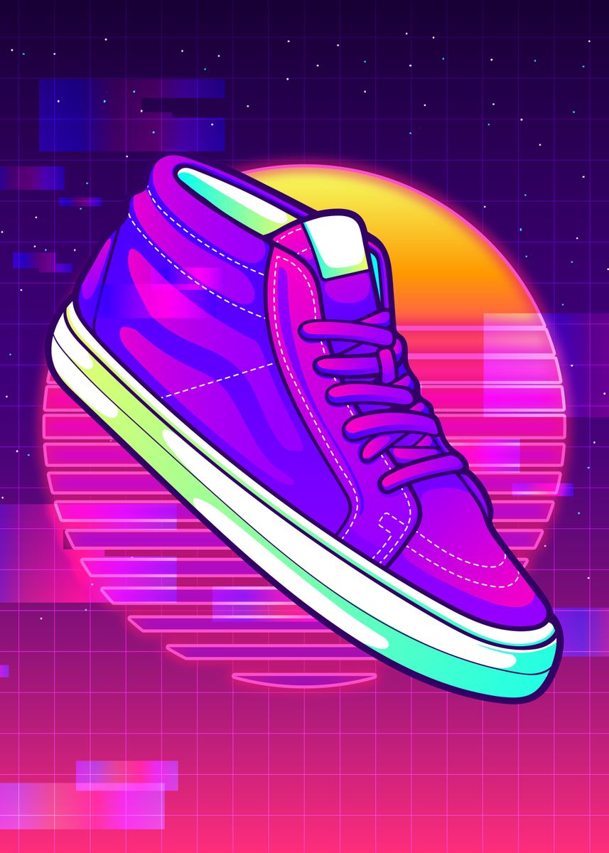 'Skateboard Neon Shoe' Poster, picture, metal print, paint by Mikhaila ...