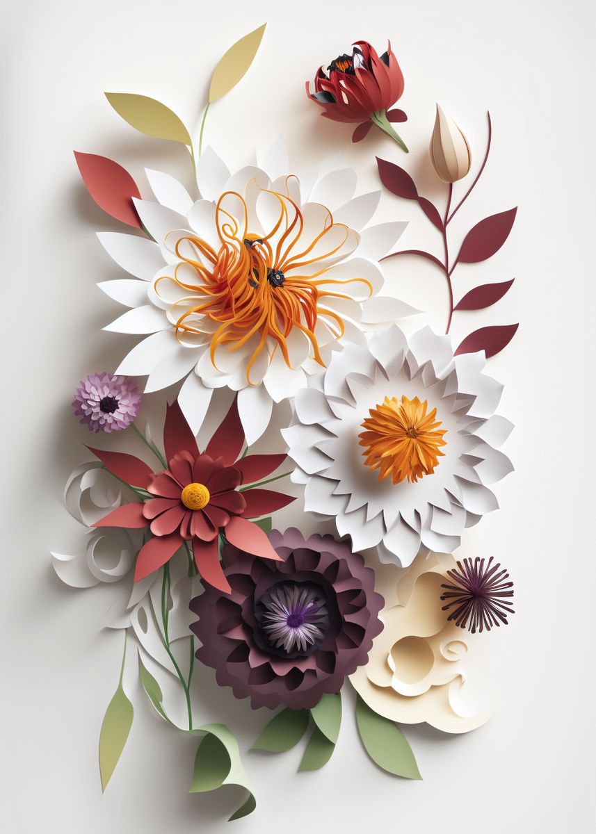 'Flowers paper craft' Poster, picture, metal print, paint by Nathan ...